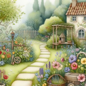 Fantasy Garden Path: Clipart Bundle 10 High Res Watercolor Jpgs for ...