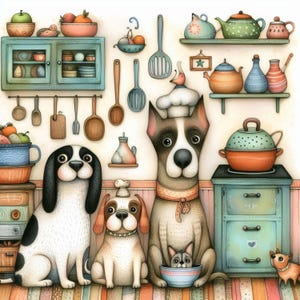 Dogs in the Kitchen: 10 High Res Watercolor Jpgs, Junk Journaling ...