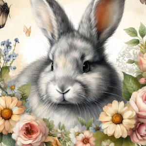 Vintage Gray Rabbit Library 10 High Res Watercolor Jpgs for Junk ...