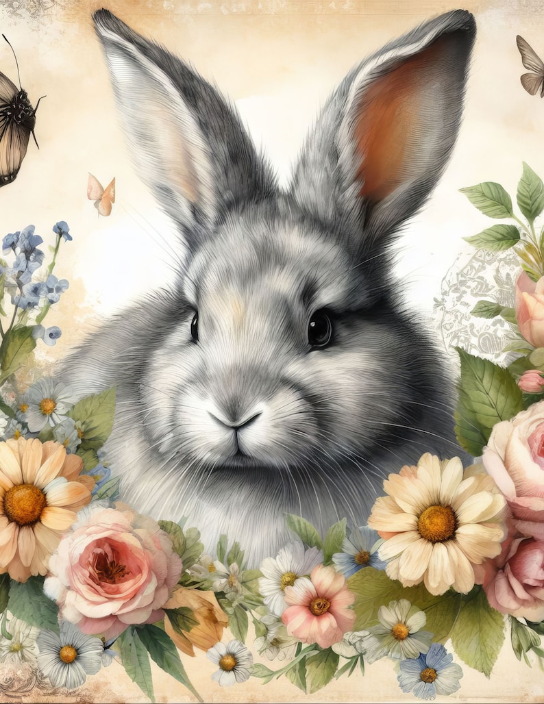 Vintage Gray Rabbit Library 10 High Res Watercolor Jpgs for Junk ...