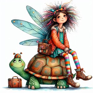 Quirky Turtle Ride: 10 High Res Watercolor Jpgs, Junk Journaling ...