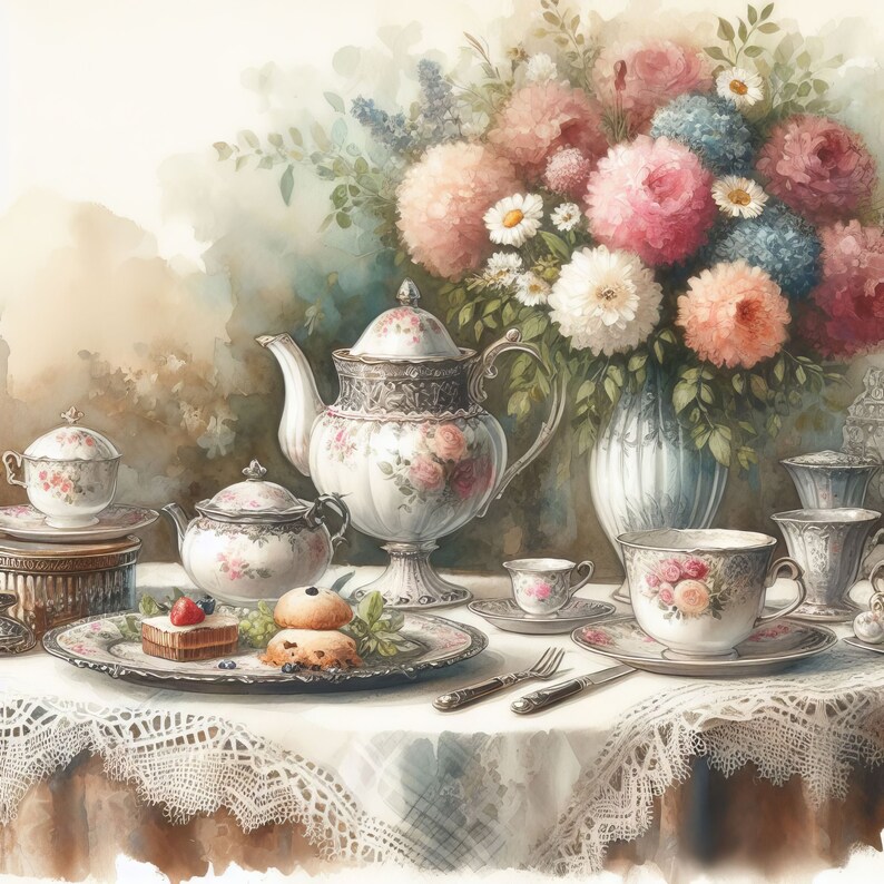 Victorian Tea Time: Clip Art 10 High Res Watercolor Jpgs for Junk ...