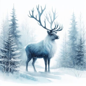 Nordic Blue Reindeer Clip Art Bundle 10 High Res Watercolor Jpgs for ...