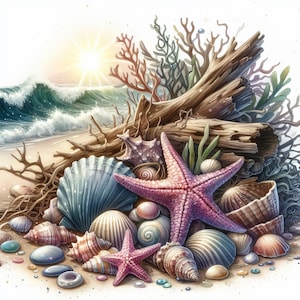 Ocean Treasures Clip Art Bundle 10 High Res Watercolor Jpgs for Junk ...