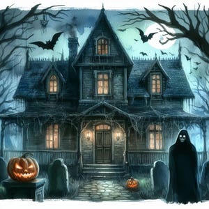 Spooky Halloween House 10 High Res Watercolor Jpgs Junk Journaling ...