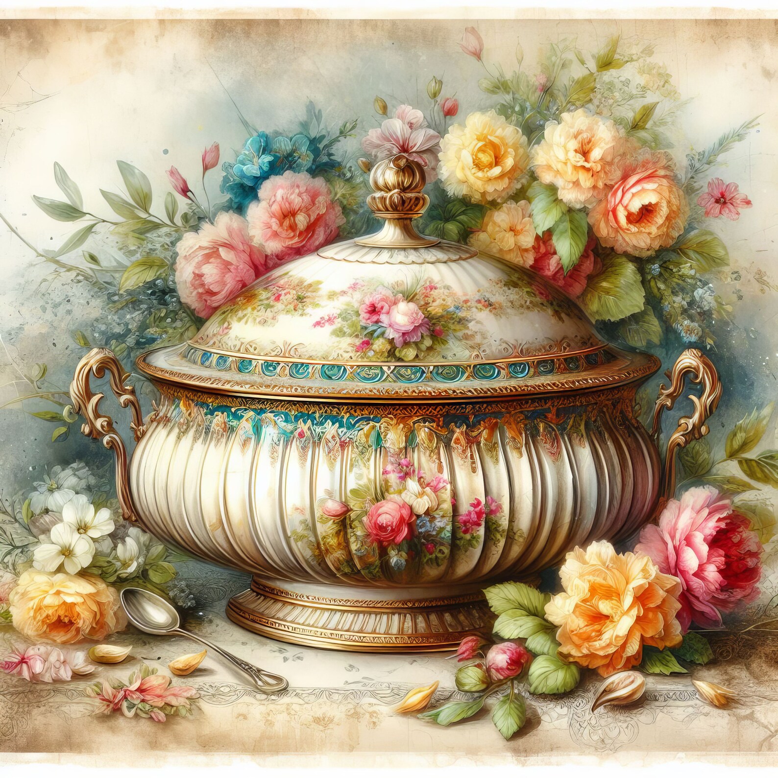 Victorian Tureen: Clip Art, 10 High Res Watercolor Jpgs, Junk ...