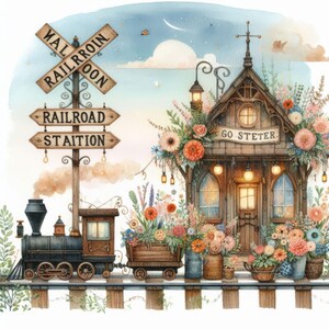 Railroad Station: Clip Art, 10 High Res Watercolor Jpgs, Junk ...
