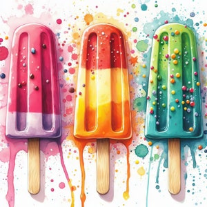 Yummy Summer Popsicles Clip Art 10 High Res Watercolor Jpgs for Junk ...