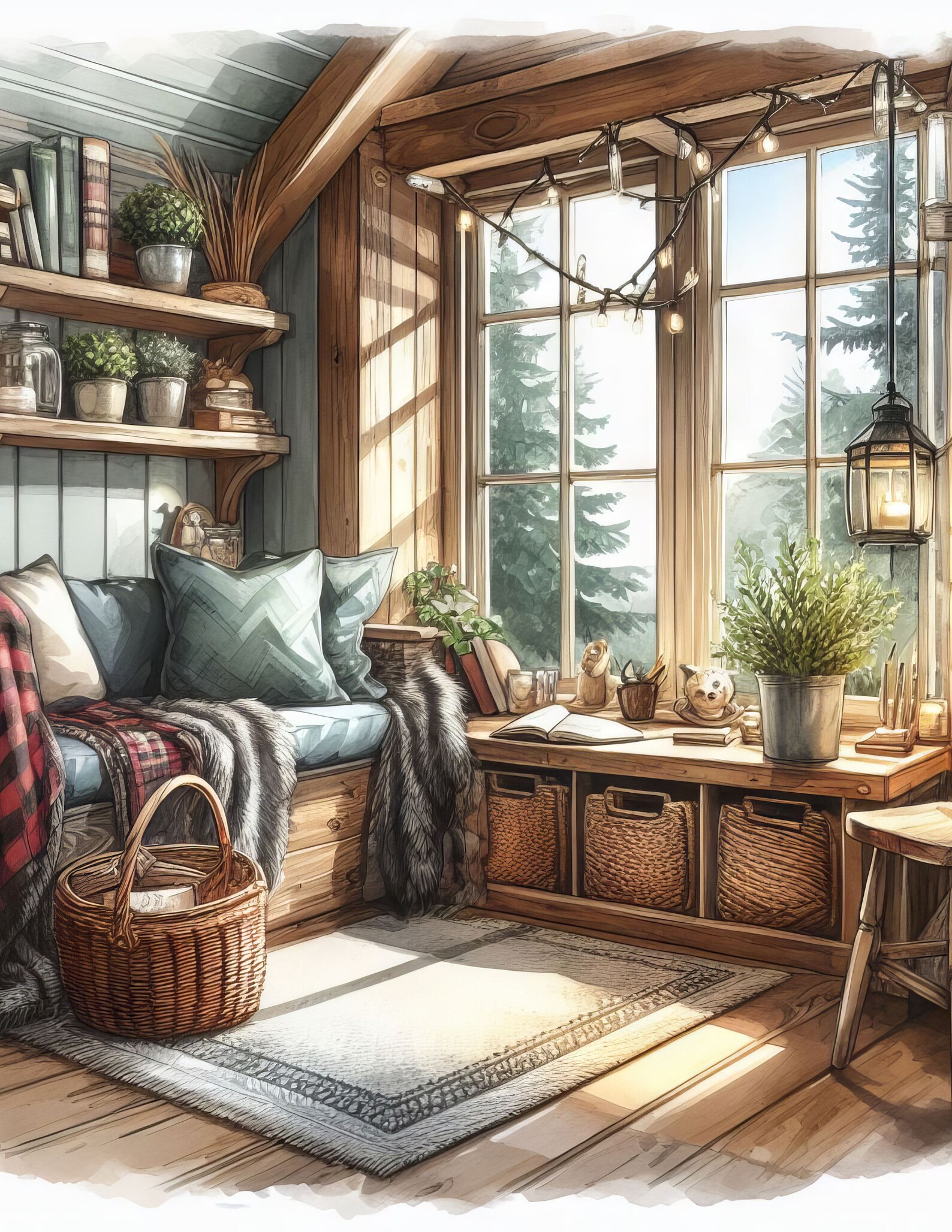 Bay Window Reading Nook: Clipart Bundle 10 High Res Watercolor Jpgs for ...