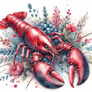 Lobster Clip Art Kit 10 High Res Watercolor Jpgs for Junk Journaling ...
