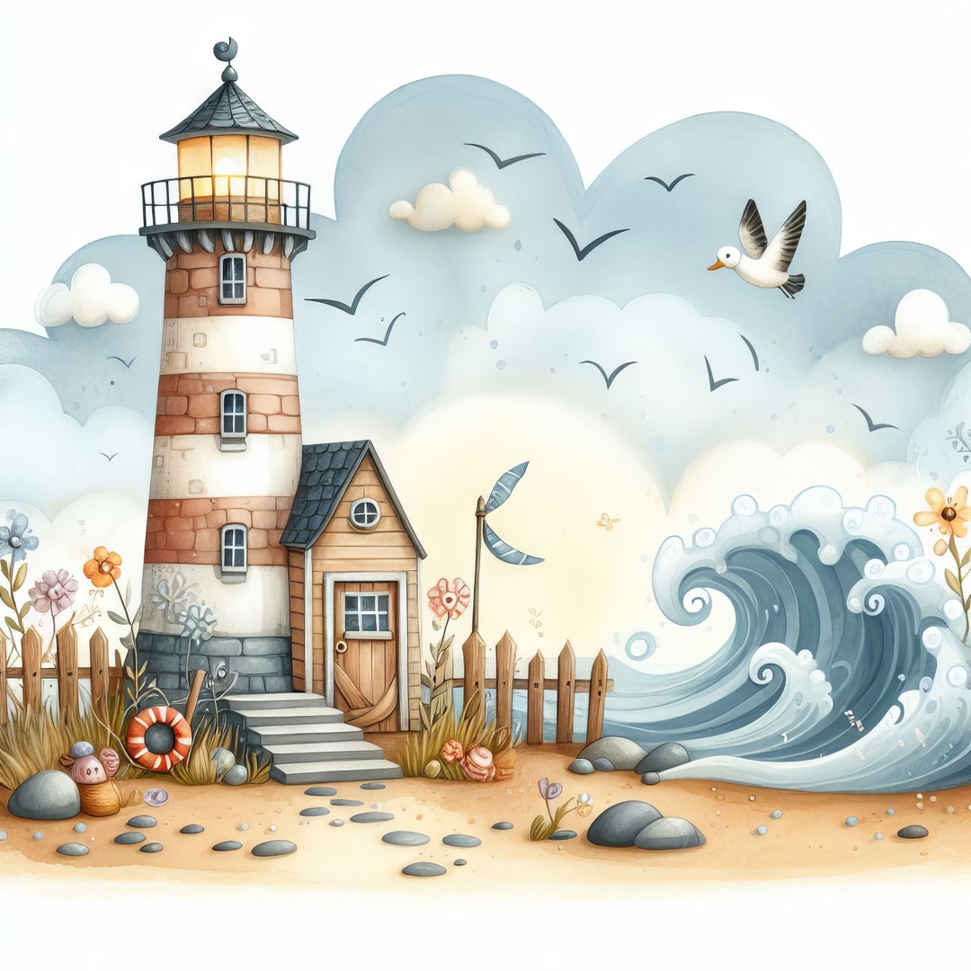 Whimsical Lighthouse: Clip Art Kit 10 High Res Watercolor Jpgs for Junk ...
