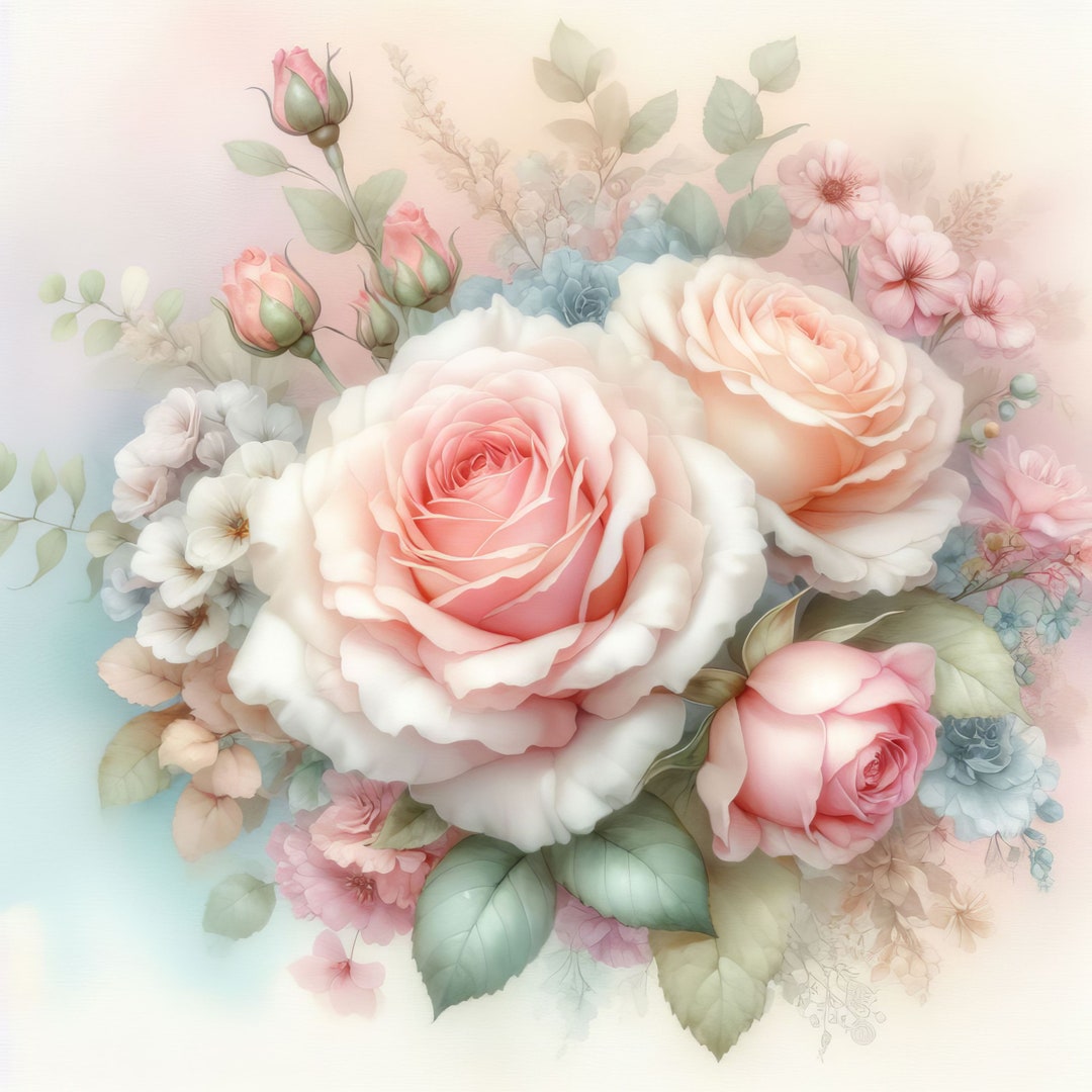 Pastel Roses Clip Art 10 High Res Watercolor Jpgs for Junk Journaling ...