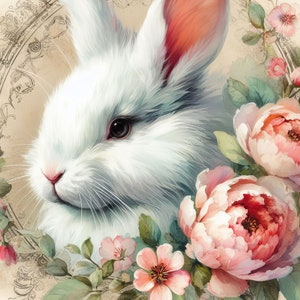 Vintage White Rabbit Bundle 10 High Res Watercolor Jpgs for Junk ...