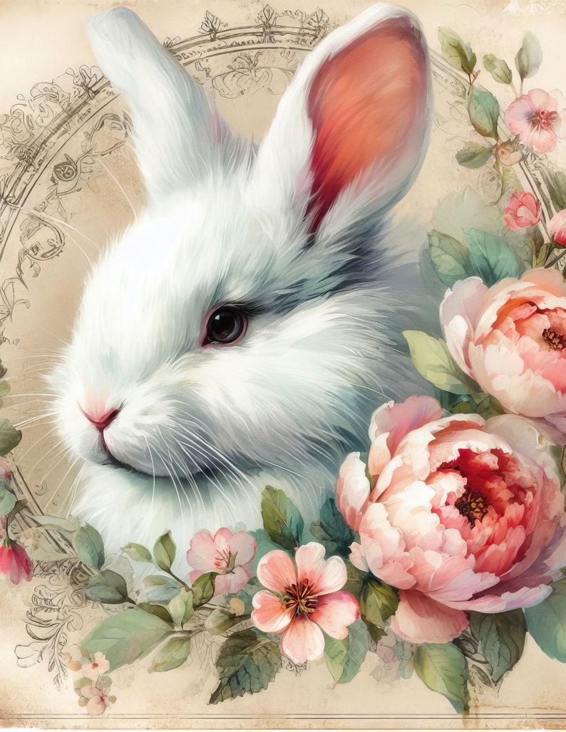 Vintage White Rabbit Bundle 10 High Res Watercolor Jpgs for Junk Journaling, Scrapbook, Crafts ...