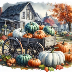 Pumpkin Harvest Clip Art Bundle 10 High Res Watercolor Jpgs Junk ...