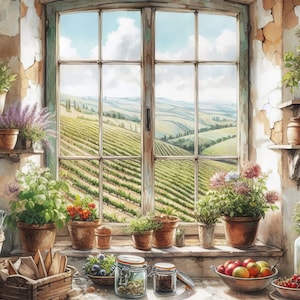 Tuscany Kitchen Window: 10 High Res Watercolor Jpgs, Junk Journaling ...