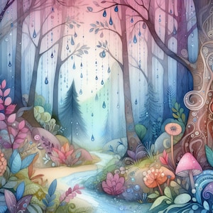 Whimsical Rainy Forest: Clip Art 10 High Res Watercolor Jpgs for Junk ...