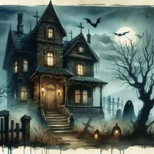 Spooky Halloween House 10 High Res Watercolor Jpgs Junk Journaling ...