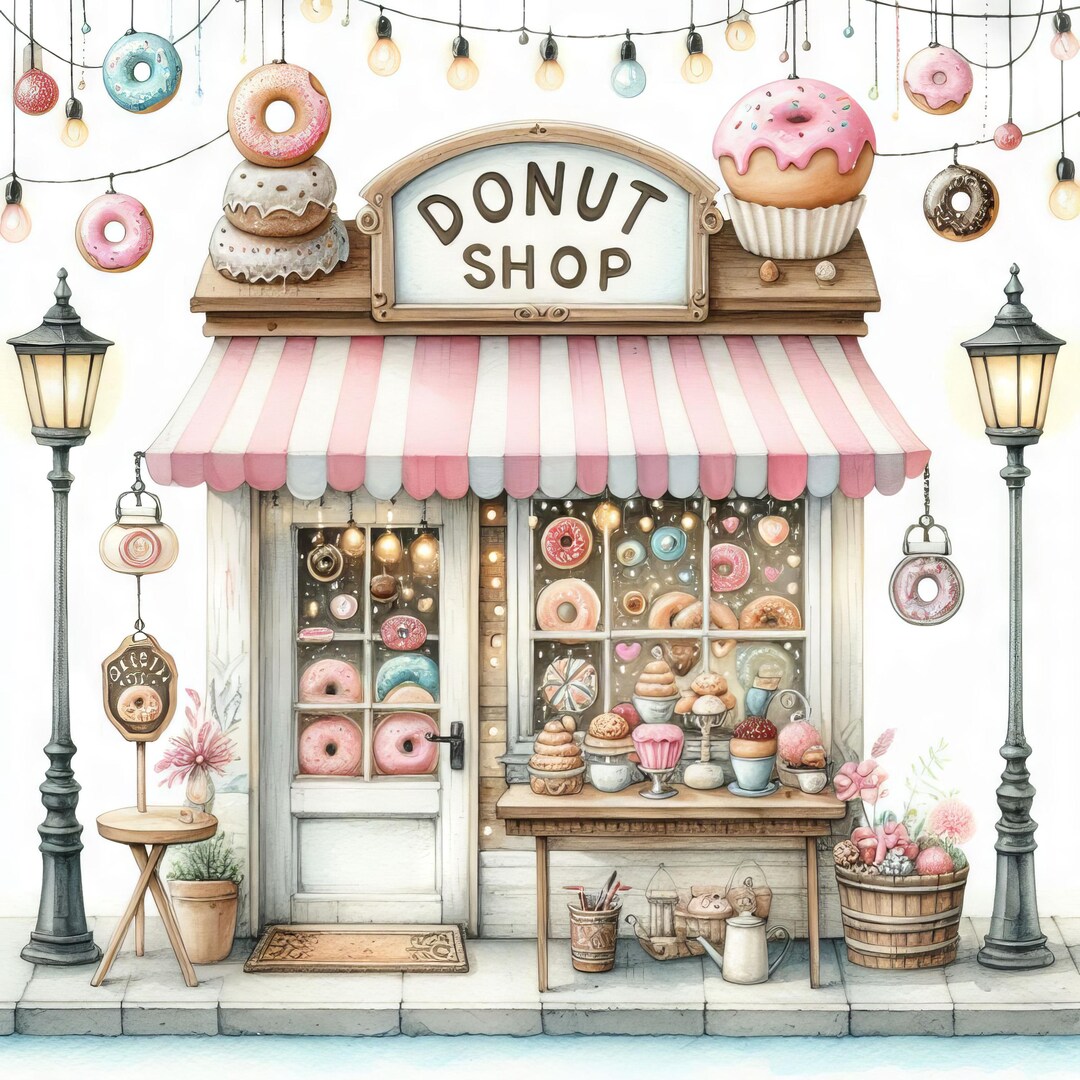 Donut Shop Clip Art 10 High Res Watercolor Jpgs Junk Journaling ...