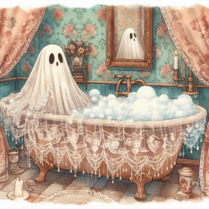 Victorian Ghost in Bubble Bath: 10 High Res Watercolor Jpgs for Junk ...