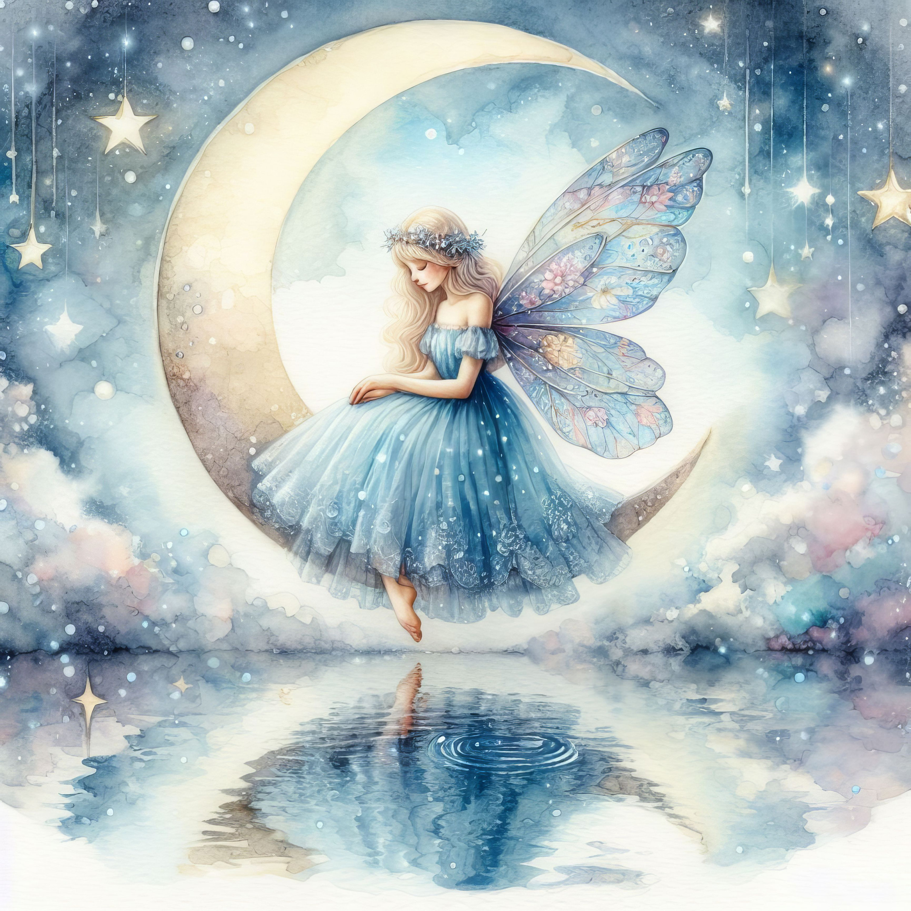 Blue Moon Fairy Clip Art 10 High Res Watercolor Jpgs for Junk ...