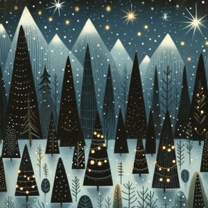 Starry Forest Night: Clip Art, 10 High Res Watercolor Jpgs, Junk ...