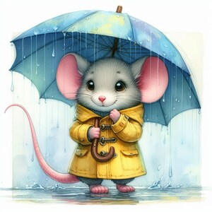 Mouse in the Rain Clip Art 10 High Res Watercolor Jpgs for Junk ...