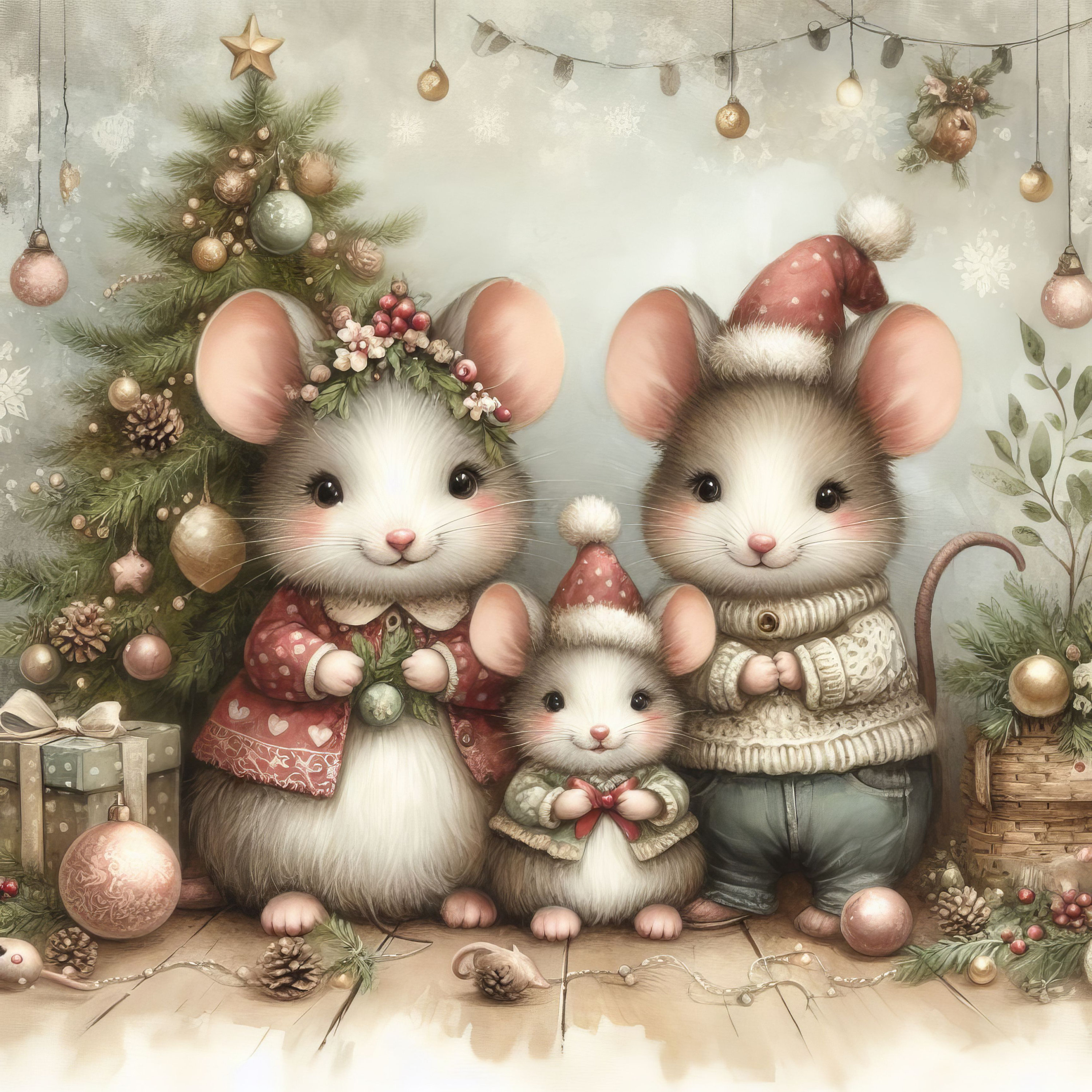 Christmas Mice Family: Clip Art 10 High Res Watercolor Jpgs Junk ...