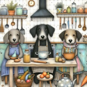 Dogs in the Kitchen: 10 High Res Watercolor Jpgs, Junk Journaling ...