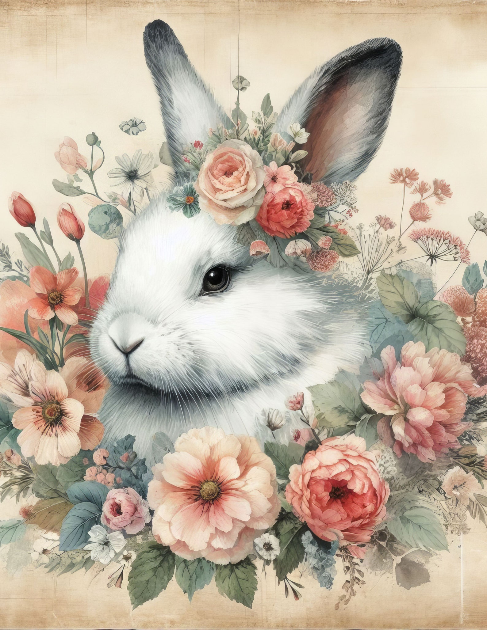 Vintage White Rabbit Bundle 10 High Res Watercolor Jpgs for Junk Journaling, Scrapbook, Crafts ...