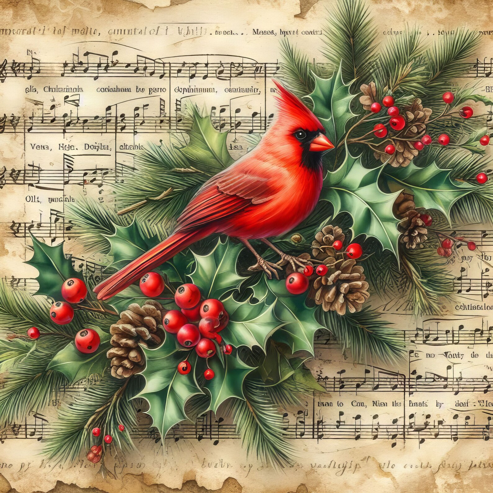 Holly and Cardinal Clip Art 10 High Res Watercolor Jpgs Junk Journaling ...
