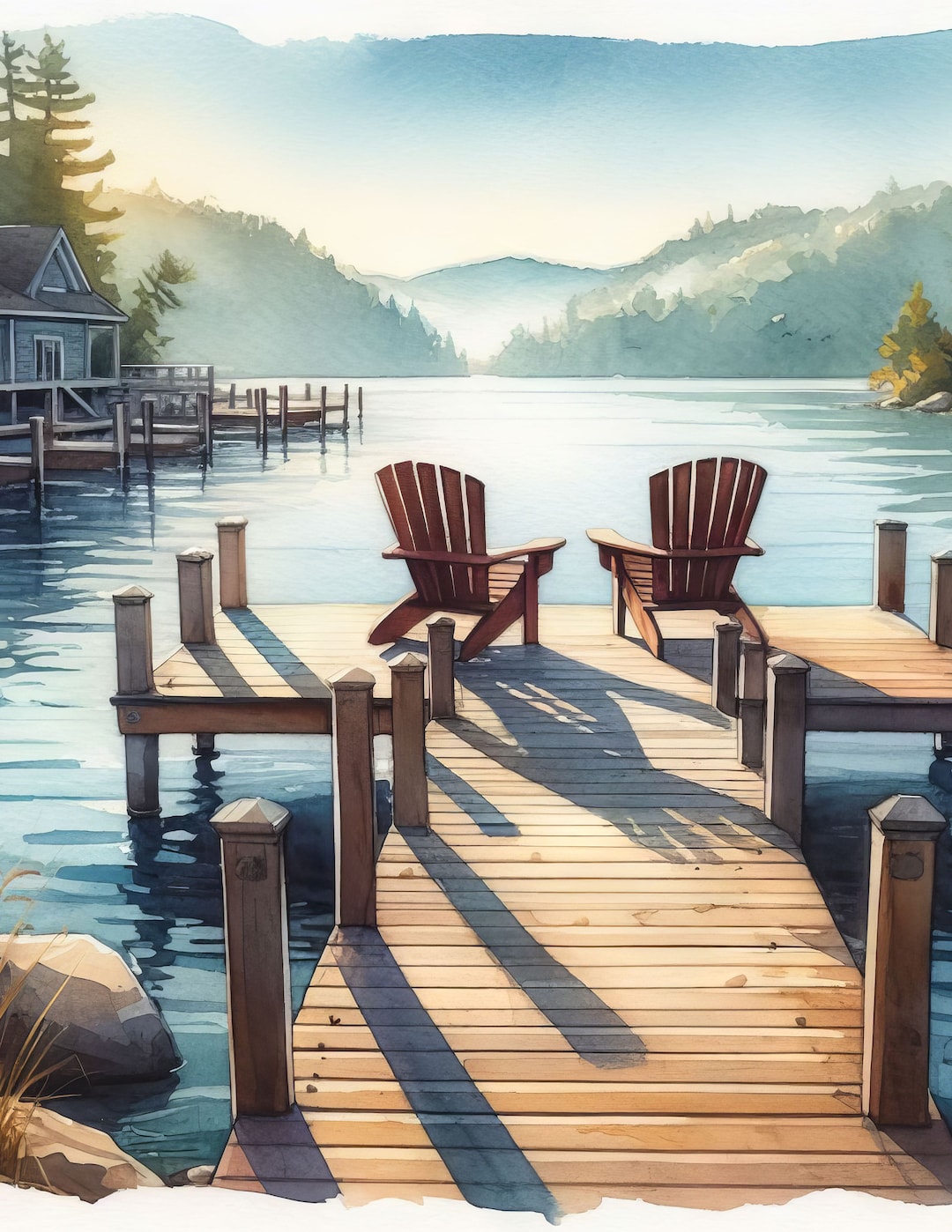 Dock on Lake Clipart Bundle 10 High Res Watercolor Jpgs for Junk ...