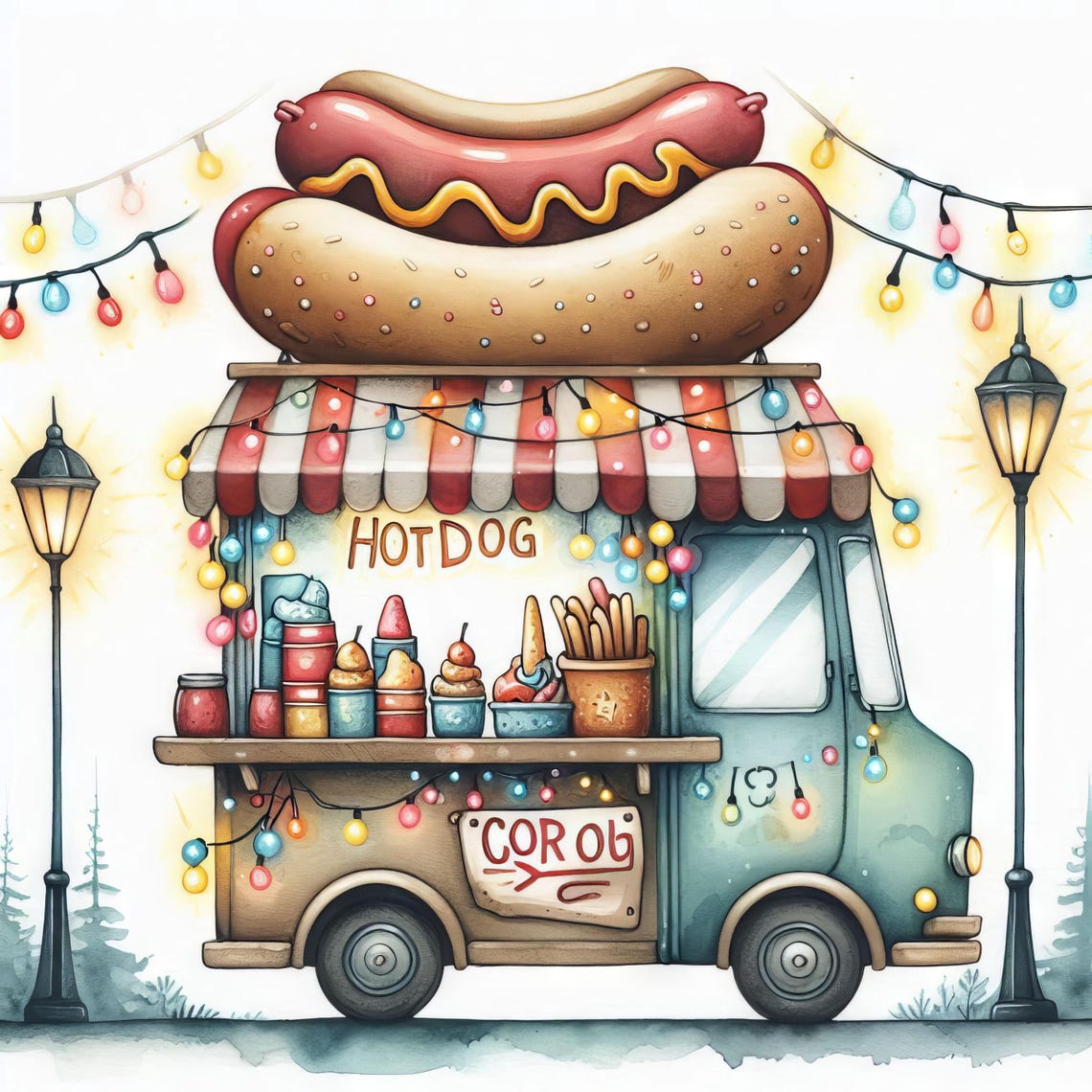 Hot Dog Stand: Clip Art, 10 High Res Watercolor Jpgs, Junk Journaling ...
