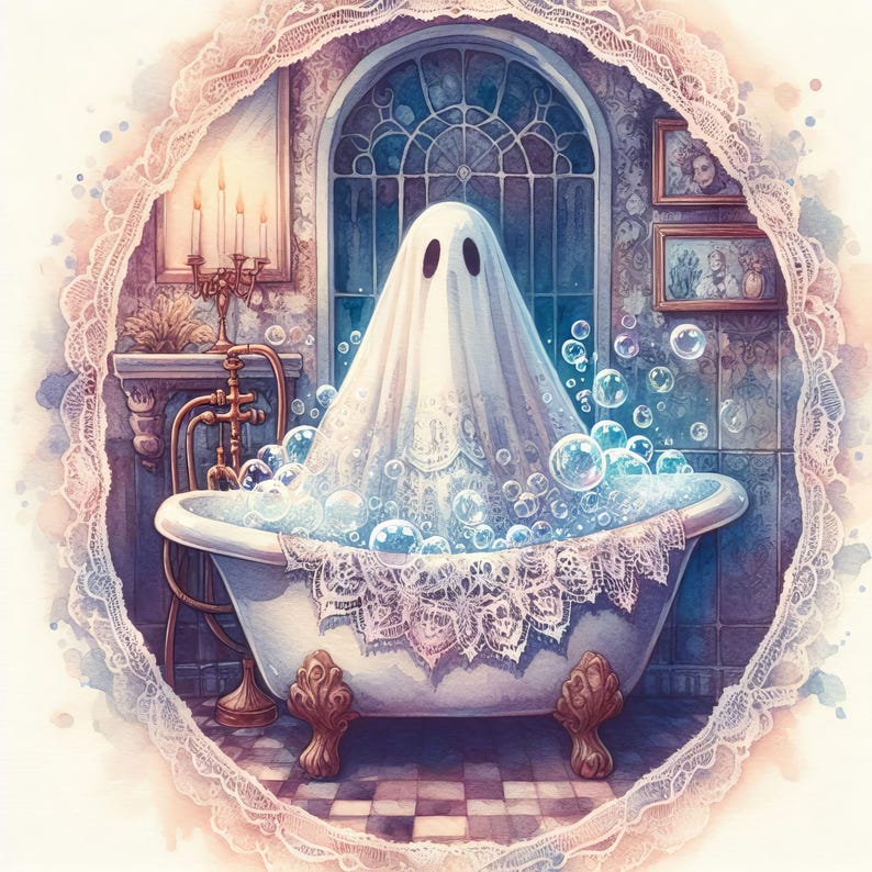 Victorian Ghost in Bubble Bath: 10 High Res Watercolor Jpgs for Junk ...