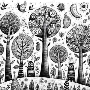 Adult Coloring Pages Whimsical Trees Clip Art 10 High Res Watercolor ...