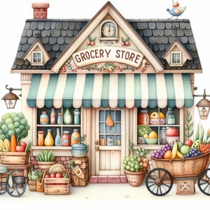 Whimsical Grocery Store Clip Art 10 High Res Watercolor Jpgs for Junk ...