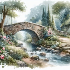 Old Stone Bridge Clip Art 10 High Res Watercolor Jpgs for Junk ...