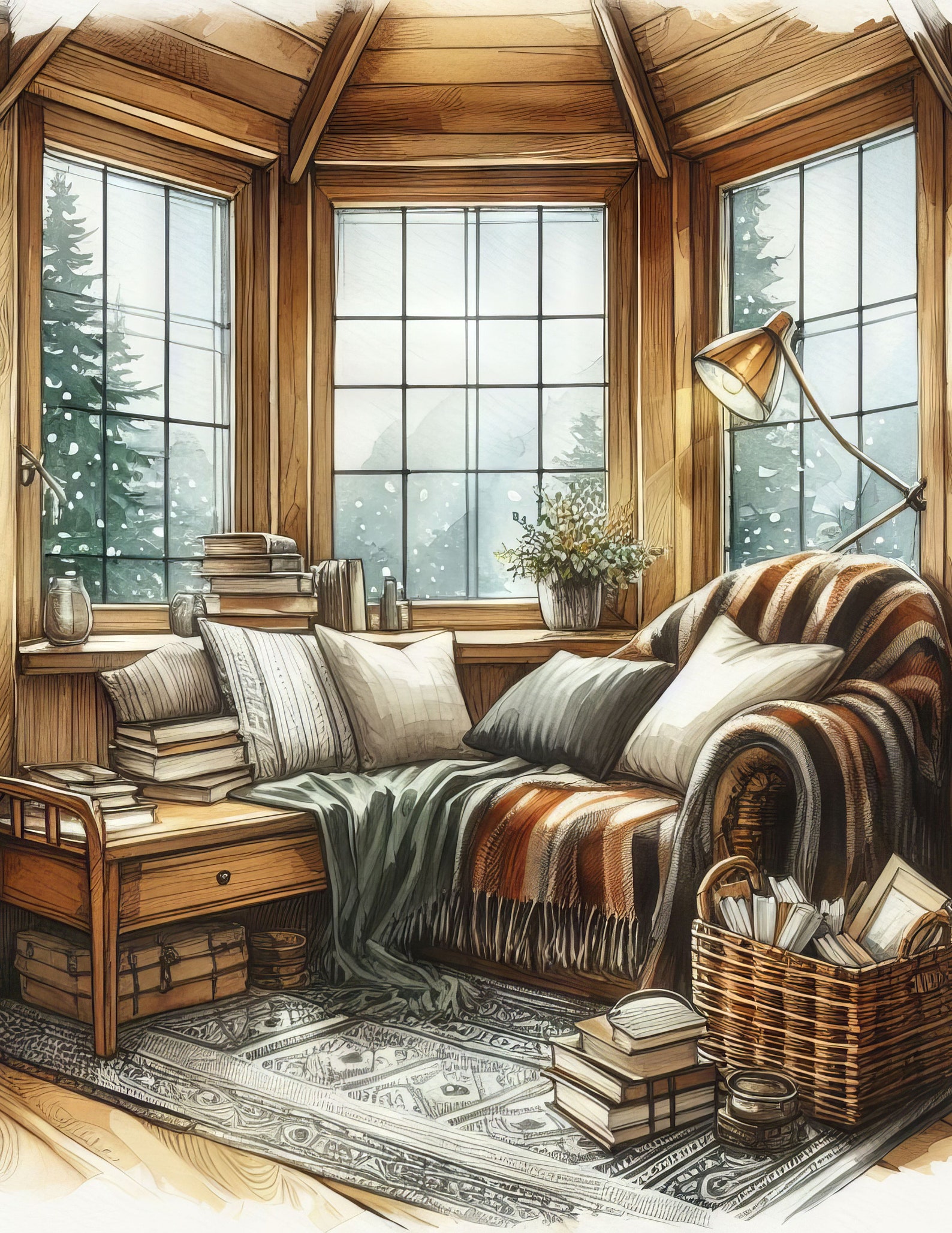 Bay Window Reading Nook: Clipart, 10 High Res Watercolor Jpgs, Junk ...
