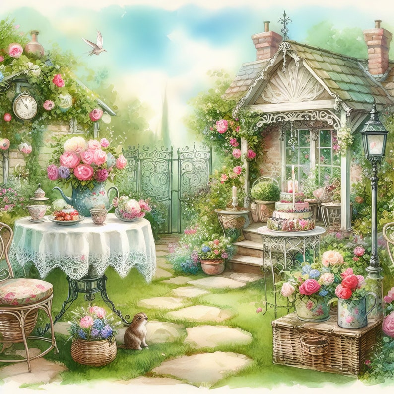 Shabby Chic Summer Garden Clip Art Kit 10 High Res Watercolor Jpgs for ...