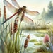 Cattails and Dragonflies Clip Art Kit 10 High Res Watercolor Jpgs for ...