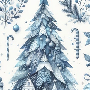 Nordic Blue Christmas Tree Clipart Bundle 10 High Res Watercolor Jpgs ...