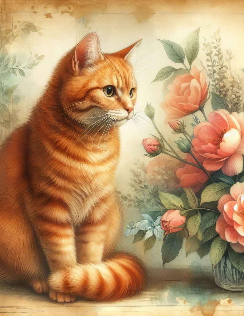 Orange Tabby Cat: 10 High Res Watercolor Jpgs, Junk Journaling ...