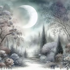 Fantasy Moonlit Garden Clip Art 10 High Res Watercolor Jpgs for Junk ...