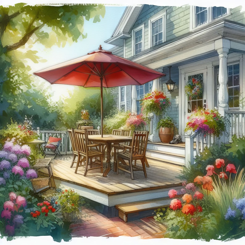 Summer Backyard: Clip Art 10 High Res Watercolor Jpgs for Junk ...