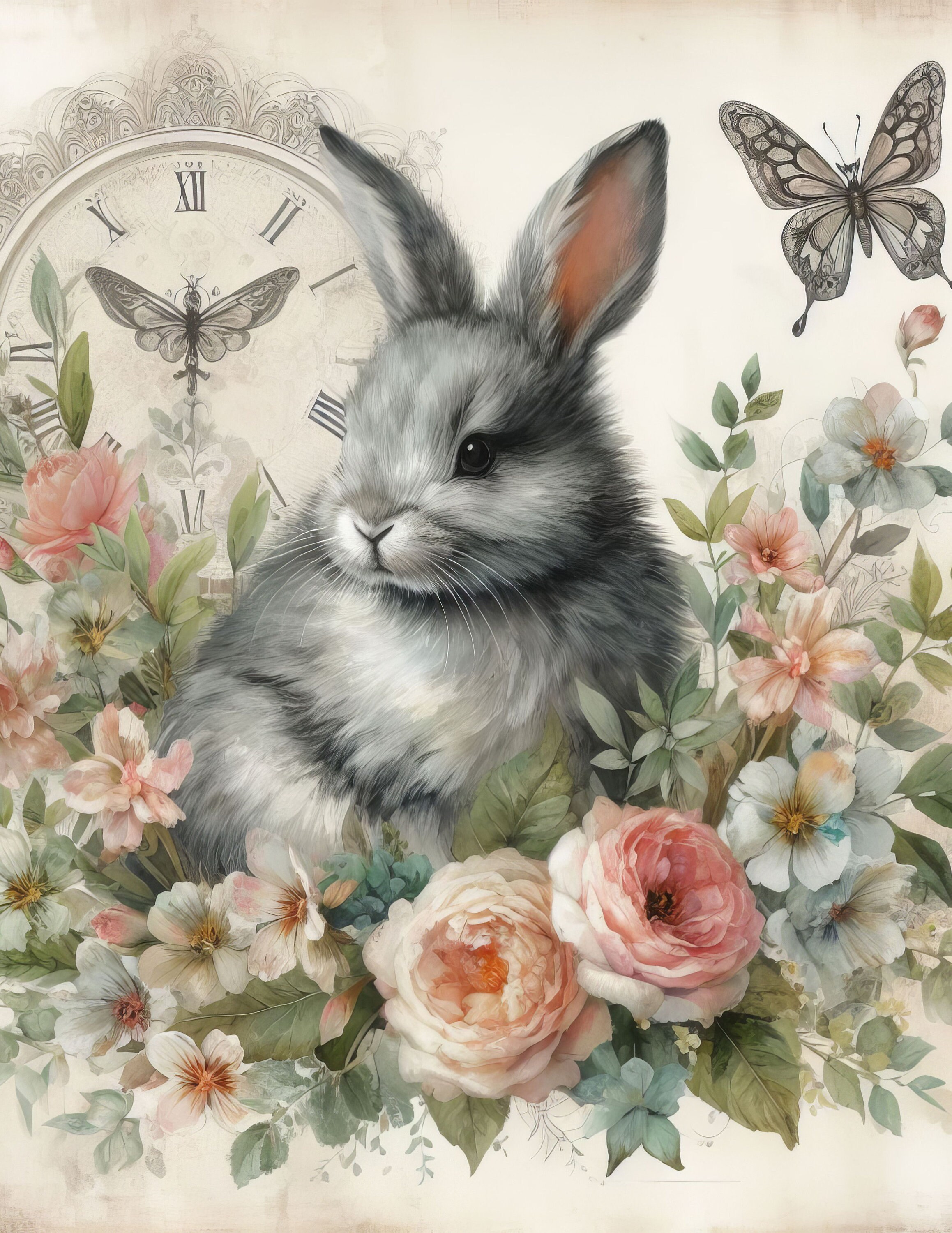 Vintage Gray Rabbit Library 10 High Res Watercolor Jpgs for Junk ...