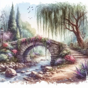 Old Stone Bridge Clip Art 10 High Res Watercolor Jpgs for Junk ...