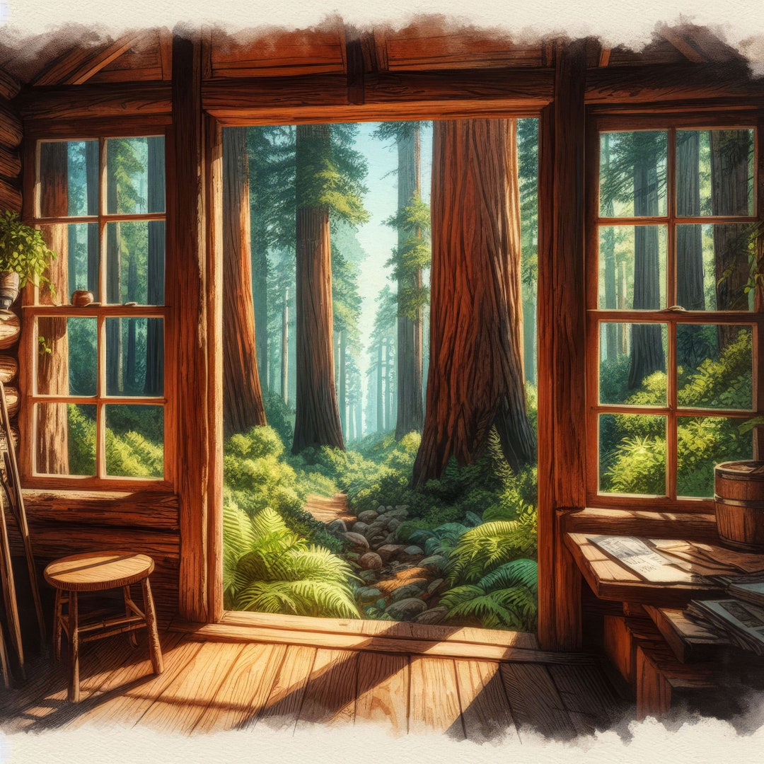 Redwood Forest View Clip Art 10 High Res Watercolor Jpgs for Junk ...
