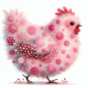 Pink Polka Dot Chicken: Clip Art, 10 High Res Watercolor Jpgs, Junk ...