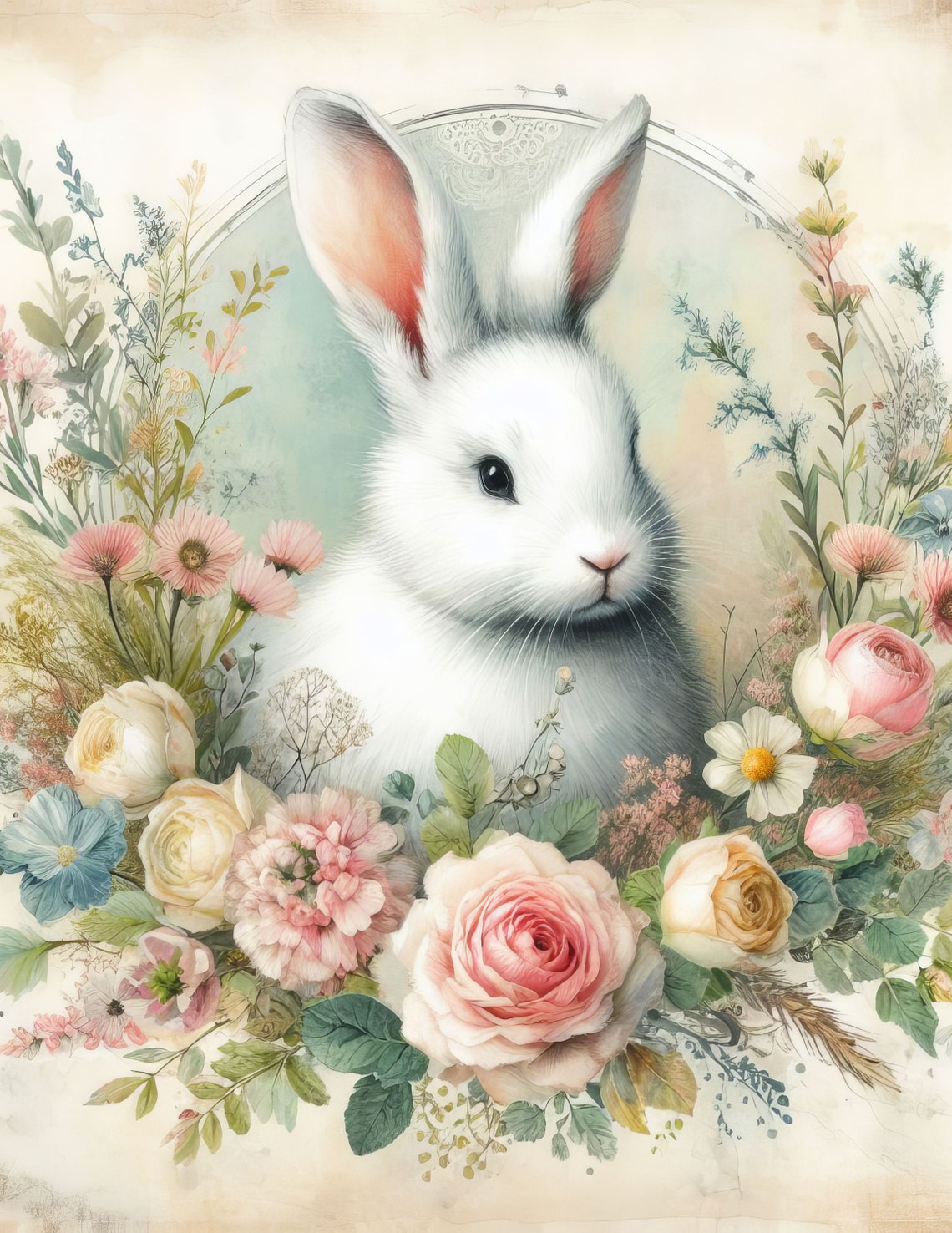 Vintage White Rabbit Bundle 10 High Res Watercolor Jpgs for Junk ...