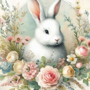 Vintage White Rabbit Bundle 10 High Res Watercolor Jpgs for Junk ...